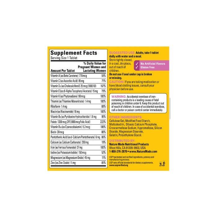 Nature Made Prenatal Folic Acid Multivitamin Tablets